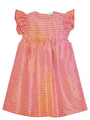 GANNI Gingham-Print Flared Dress
