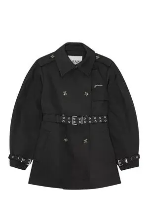 GANNI Balloon-sleeve Trench Coat - Black