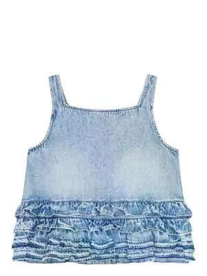 GANNI Ruffled Denim Top - Blue