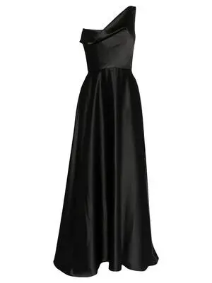 Amsale One-shoulder Draped Gown - Black