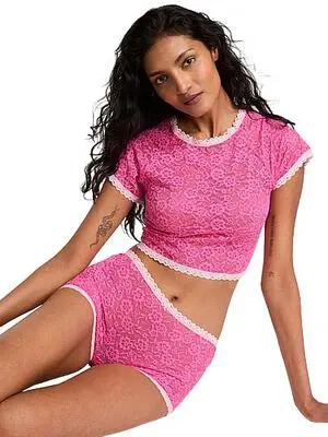 Victoria's Secret Lace Tee And Shorts Set - Pink