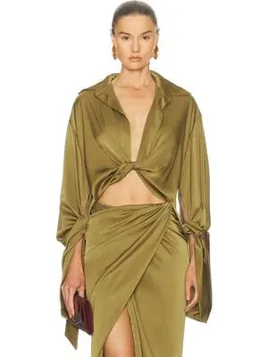 Atlein Draped Cropped Shirt - Vert Militaire