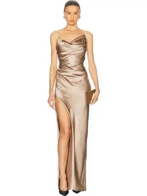 THE SEI Lace Inset Cowl Gown - Fossil