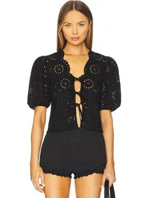 Heartloom Roxana Eyelet Top With Front Tie Closure - Black