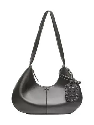 GANNI Leather Shoulder Bag With Logo Tag - Black