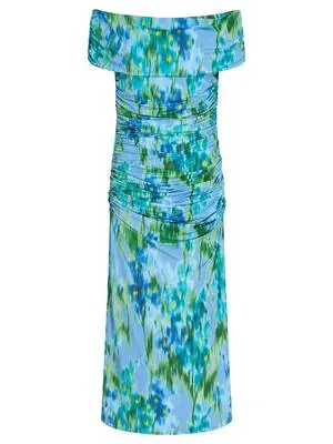 Carolina Herrera Off-the-shoulder Floral-print Midi Dress - Light Blue