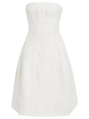 Oscar De La Renta Strapless Floral Cloqué Dress - White