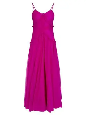 Zac Posen Pleated Tulle Gown - Magenta