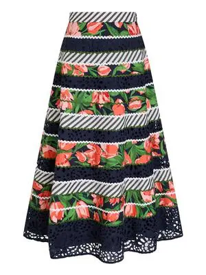 Carolina Herrera Printed Cotton-blend Poplin Midi Skirt - Navy