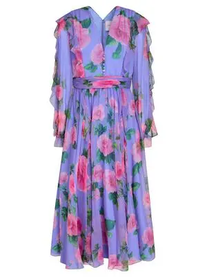 Carolina Herrera Floral-print Silk-georgette Midi Dress - Lavender