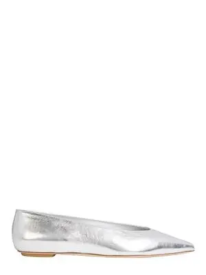 STUART WEITZMAN Lina Metallic Leather Point-toe Flats - Silver