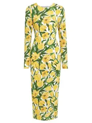 Carolina Herrera Floral-print Jersey Midi Dress - Yellow
