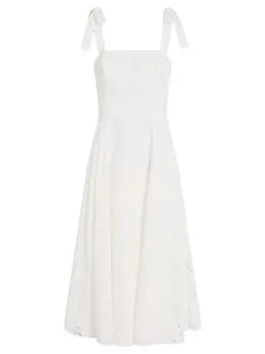 Carolina Herrera Broderie Anglaise Cotton Midi Dress - White