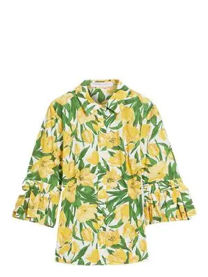 Carolina Herrera Floral-print Cotton-blend Poplin Shirt - Yellow