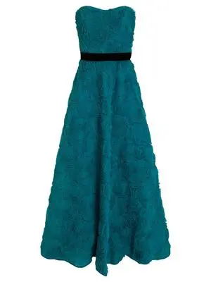 Zac Posen Strapless Appliquéd Tulle Gown - Teal