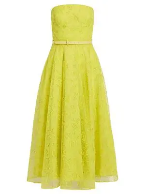 Max Mara Stecca Strapless Broderie Anglaise Midi Dress - Chartreuse
