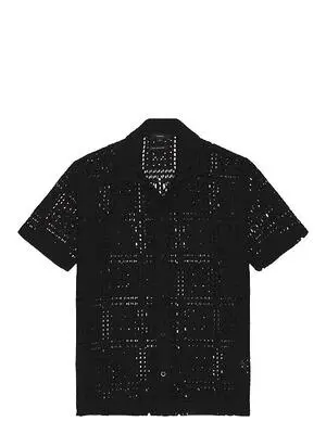 Vince Knit Crochet Short Sleeve Button Down Shirt - Black