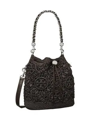 Tory Burch T Monogram Raffia Bucket Bag - Cocoa