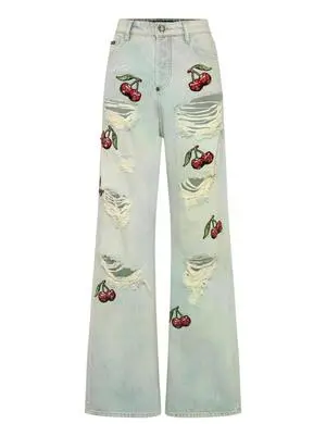 Philipp Plein Cherries Destroyed Jeans - Blue