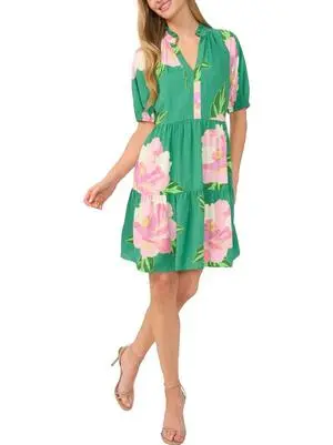CECE DUPRAZ Floral Print Tiered Dress - Medium Green