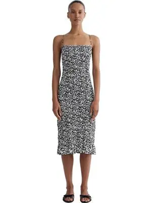 Everlane Smocked Column Midi Dress Bone White/black Floral