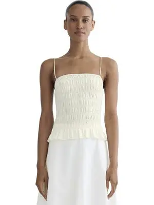 Everlane Smocked Tank Top Bone White