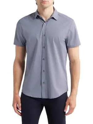 W.R.K Trim Fit Houndstooth Short Sleeve Performance Button-up Shirt - White/ Navy