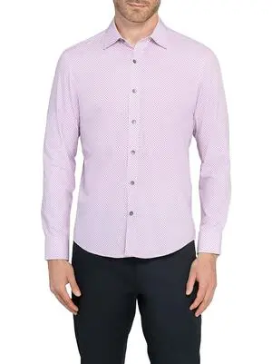 W.R.K Trim Fit Abstract Cube Print Performance Button-up Shirt Lilac