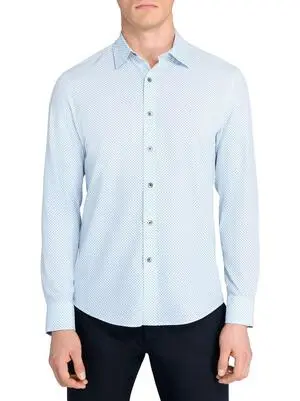 W.R.K Trim Fit Abstract Cube Print Performance Button-up Shirt Teal