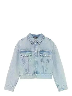 Wardrobe.NYC Cropped Denim Jacket - Blue