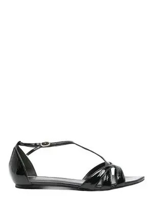 ANDREA CARRANO Leather Flat Sandals - Black
