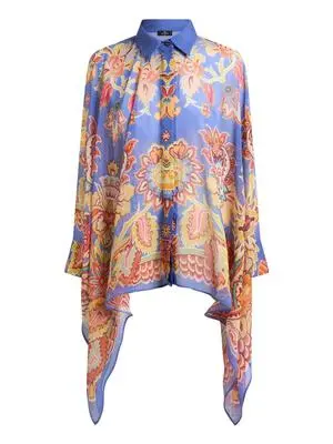 Etro Floral-print Poncho Shirt - Blue