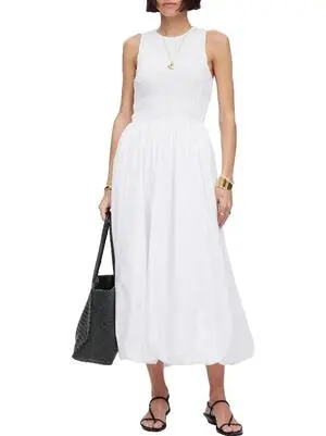 Madewell The Melody Bubble Hem Smocked Midi Dress - White