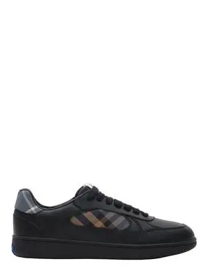 Burberry Leather And Check Terrace Sneakers Black/wave Blue