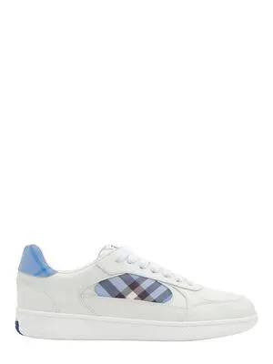 Burberry Leather And Check Terrace Sneakers Optic White/cornflower Blue