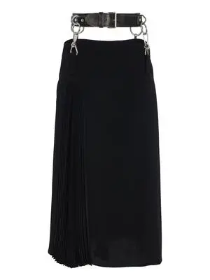 Prada Belted Pleated Crepe-cady Midi Skirt - Black