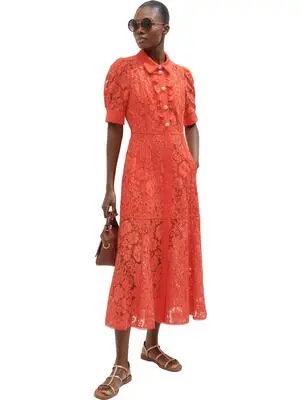 ME+EM Lace Ruffle Maxi Dress - Papaya Orange
