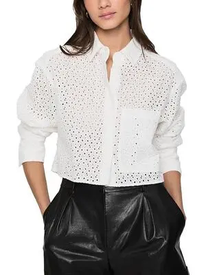 Rebecca Minkoff Juna Crop Eyelet Top - White