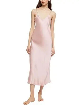 Ginia Silk Long V-neck Nite - Bridal Rose