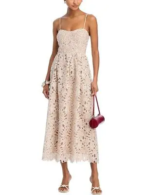 Aqua Lace Midi Dress - Tan/white