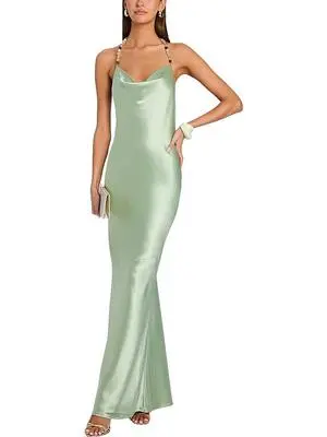 Retrofete Finley Beaded Halter Maxi Dress - Matcha