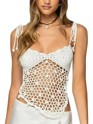 EDIKTED Shelley Asymmetric Crochet Top - Cream