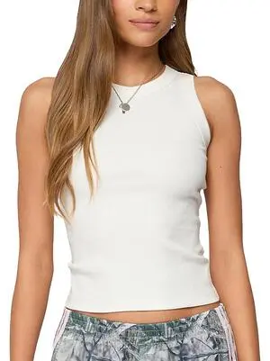 EDIKTED Maren Ribbed Tank Top - White