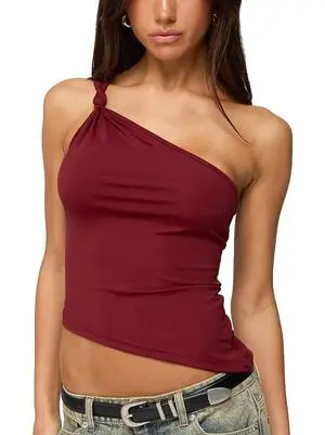 EDIKTED Knotted One-shoulder Asymmetric Top - Burgundy