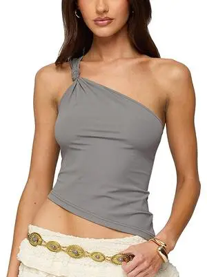 EDIKTED Knotted One-shoulder Asymmetric Top - Gray