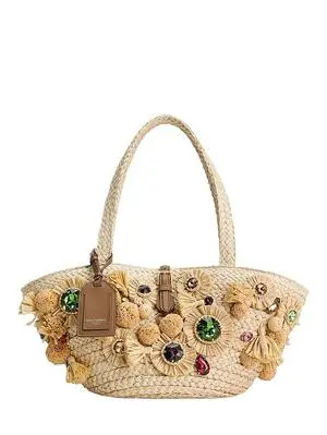 Dolce & Gabbana Embellished Straw Tote - Natural/caramel