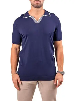 MACEOO Tipped Johnny Collar Polo - Blue