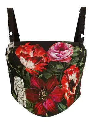 Dolce & Gabbana Floral-print Cropped Top - Black