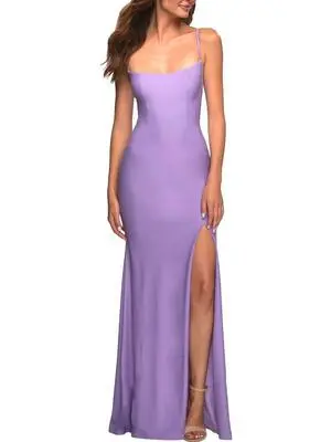 LABOMME Luxurious Jersey Slit Gown - Periwinkle