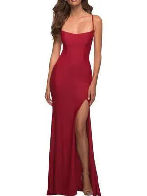 LABOMME Luxurious Jersey Slit Gown - Red